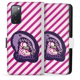 DeinDesign Galaxy S20 FE Handy Klapph&uuml;lle Handyh&uuml;lle aus Kunst Leder wei&szlig; Flip Case Alice In Wonderland Disney Grinning Cat Sideflip mit Lasche