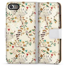 DeinDesign iPhone SE (2020) Handy Klapph&uuml;lle Handyh&uuml;lle aus Kunst Leder wei&szlig; Flip Case Bird Retro Flowers Sideflip mit Lasche