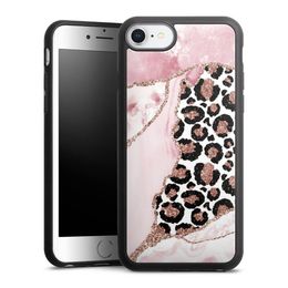 DeinDesign iPhone SE (2020) Handy Gallery Case Handyh&uuml;lle 9H Geh&auml;rtetes Glas R&uuml;ckseite H&uuml;lle Glitzer Marble Leopard Gallery Case