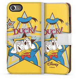 DeinDesign iPhone SE (2020) Handy Klapph&uuml;lle Handyh&uuml;lle aus Kunst Leder wei&szlig; Flip Case Disney Official Licensed Product Donald Duck Sideflip mit Lasche
