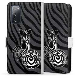 DeinDesign Galaxy S20 FE 5G Handy Klapph&uuml;lle Handyh&uuml;lle aus Kunst Leder wei&szlig; Flip Case Msv Duisburg Zebra Muster Sideflip mit Lasche