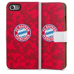 DeinDesign iPhone SE (2020) Handy Klapph&uuml;lle Handyh&uuml;lle aus Kunst Leder wei&szlig; Flip Case Camouflage Fc Bayern M&uuml;nchen Fcb Sideflip mit Lasche