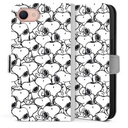 DeinDesign iPhone 16e Handy Klapph&uuml;lle Handyh&uuml;lle aus Kunst Leder wei&szlig; Flip Case Peanuts Snoopy Muster Sideflip mit Lasche