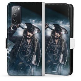 DeinDesign Galaxy S20 FE 5G Handy Klapph&uuml;lle Handyh&uuml;lle aus Kunst Leder wei&szlig; Flip Case Captain Jack Sparrow Official Licensed Product Fluch Der Karibik Sideflip 
