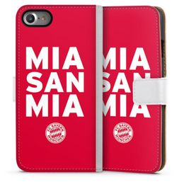 DeinDesign iPhone SE (2020) Handy Klapph&uuml;lle Handyh&uuml;lle aus Kunst Leder wei&szlig; Flip Case Fc Bayern M&uuml;nchen Mia San Mia Fcb Sideflip mit Lasche