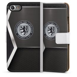 DeinDesign iPhone SE (2020) Handy Klapph&uuml;lle Handyh&uuml;lle aus Kunst Leder wei&szlig; Flip Case Metallic Look Eintracht Braunschweig Official Licensed Product Sideflip 