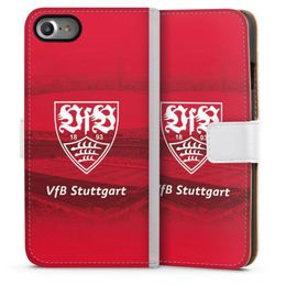 DeinDesign iPhone SE (2022) Handy Klapph&uuml;lle Handyh&uuml;lle aus Kunst Leder wei&szlig; Flip Case Stadium Vfb Stuttgart Official Licensed Product Sideflip mit Lasche