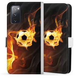 DeinDesign Galaxy S20 FE 5G Handy Klapph&uuml;lle Handyh&uuml;lle aus Kunst Leder wei&szlig; Flip Case Ball Fire Soccer Sideflip mit Lasche