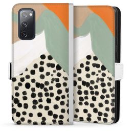 DeinDesign Galaxy S20 FE 5G Handy Klapph&uuml;lle Handyh&uuml;lle aus Kunst Leder wei&szlig; Flip Case Abstract Kunst Boho Sideflip mit Lasche