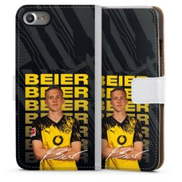 DeinDesign iPhone SE (2022) Handy Klapph&uuml;lle Handyh&uuml;lle aus Kunst Leder wei&szlig; Flip Case Borussia Dortmund Maximilian Beier Bvb Sideflip mit Lasche