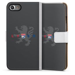 DeinDesign iPhone SE (2022) Handy Klapph&uuml;lle Handyh&uuml;lle aus Kunst Leder wei&szlig; Flip Case Olympique Lyonnais Ol Olympique Lyon Sideflip mit Lasche