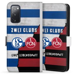 DeinDesign Galaxy S20 FE 5G Handy Klapph&uuml;lle Handyh&uuml;lle aus Kunst Leder wei&szlig; Flip Case Fc Schalke 04 Friendship 1. Fc N&uuml;rnberg Sideflip mit Lasche
