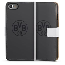 DeinDesign iPhone SE (2022) Handy Klapph&uuml;lle Handyh&uuml;lle aus Kunst Leder wei&szlig; Flip Case Borussia Dortmund Logo Bvb Sideflip mit Lasche