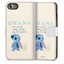 DeinDesign iPhone SE (2020) Handy Klapph&uuml;lle Handyh&uuml;lle aus Kunst Leder wei&szlig; Flip Case Disney Official Licensed Product Lilo & Stitch Sideflip mit Lasche