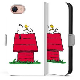 DeinDesign iPhone 16e Handy Klapph&uuml;lle Handyh&uuml;lle aus Kunst Leder wei&szlig; Flip Case Snoopy Peanuts Official Licensed Product Sideflip mit Lasche