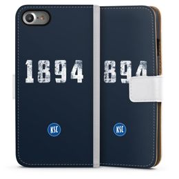 DeinDesign iPhone SE (2020) Handy Klapph&uuml;lle Handyh&uuml;lle aus Kunst Leder wei&szlig; Flip Case Ksc Karlsruher Sc Bundesliga Sideflip mit Lasche