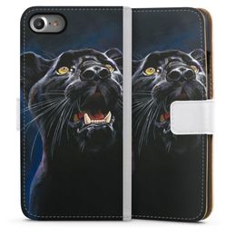 DeinDesign iPhone SE (2020) Handy Klapph&uuml;lle Handyh&uuml;lle aus Kunst Leder wei&szlig; Flip Case Panther Jungle Animals Sideflip mit Lasche