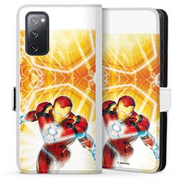 DeinDesign Galaxy S20 FE Handy Klapph&uuml;lle Handyh&uuml;lle aus Kunst Leder wei&szlig; Flip Case Marvel Iron Man Fire Sideflip mit Lasche