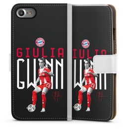 DeinDesign iPhone SE (2020) Handy Klapph&uuml;lle Handyh&uuml;lle aus Kunst Leder wei&szlig; Flip Case Fc Bayern M&uuml;nchen Giulia Gwinn Official Licensed Product Sideflip mit 
