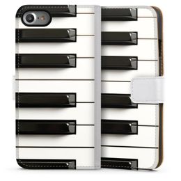 DeinDesign iPhone SE (2020) Handy Klapph&uuml;lle Handyh&uuml;lle aus Kunst Leder wei&szlig; Flip Case Piano Music Klavier Sideflip mit Lasche
