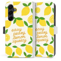 DeinDesign Galaxy A55 5G Handy Klapph&uuml;lle Handyh&uuml;lle aus Kunst Leder wei&szlig; Flip Case Spruch Statement Lemon Sideflip mit Lasche