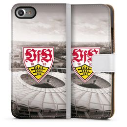 DeinDesign iPhone SE (2022) Handy Klapph&uuml;lle Handyh&uuml;lle aus Kunst Leder wei&szlig; Flip Case Vfb Stuttgart Stadium Official Licensed Product Sideflip mit Lasche