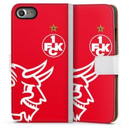 DeinDesign iPhone SE (2022) Handy Klapph&uuml;lle Handyh&uuml;lle aus Kunst Leder wei&szlig; Flip Case Star 1. Fc Kaiserslautern Devil Sideflip mit Lasche