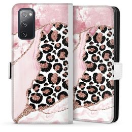 DeinDesign Galaxy S20 FE 5G Handy Klapph&uuml;lle Handyh&uuml;lle aus Kunst Leder wei&szlig; Flip Case Glitzer Marble Leopard Sideflip mit Lasche
