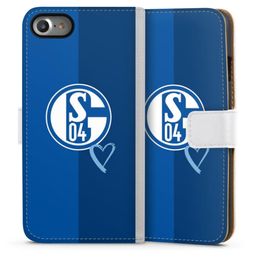DeinDesign iPhone SE (2022) Handy Klapph&uuml;lle Handyh&uuml;lle aus Kunst Leder wei&szlig; Flip Case Heart Schalke 04 Fc Schalke 04 Sideflip mit Lasche