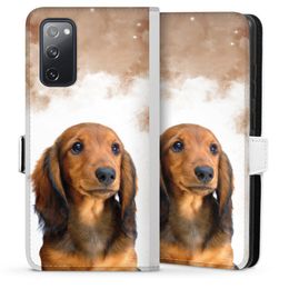 DeinDesign Galaxy S20 FE Handy Klapph&uuml;lle Handyh&uuml;lle aus Kunst Leder wei&szlig; Flip Case Pet Dachshund Dog Sideflip mit Lasche