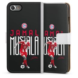 DeinDesign iPhone SE (2020) Handy Klapph&uuml;lle Handyh&uuml;lle aus Kunst Leder wei&szlig; Flip Case Official Licensed Product Jamal Musiala Fc Bayern M&uuml;nchen Sideflip mit 