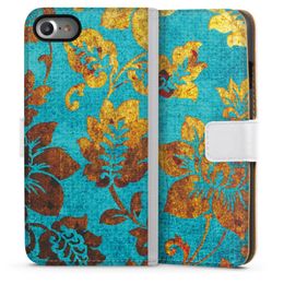 DeinDesign iPhone SE (2020) Handy Klapph&uuml;lle Handyh&uuml;lle aus Kunst Leder wei&szlig; Flip Case Flowers Ornament Vintage Sideflip mit Lasche
