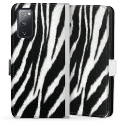 DeinDesign Galaxy S20 FE 5G Handy Klapph&uuml;lle Handyh&uuml;lle aus Kunst Leder wei&szlig; Flip Case Fur Muster Zebra Sideflip mit Lasche