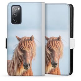 DeinDesign Galaxy S20 FE 5G Handy Klapph&uuml;lle Handyh&uuml;lle aus Kunst Leder wei&szlig; Flip Case Horse Animals Animal Look Sideflip mit Lasche