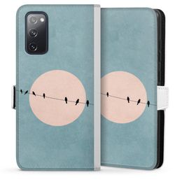 DeinDesign Galaxy S20 FE 5G Handy Klapph&uuml;lle Handyh&uuml;lle aus Kunst Leder wei&szlig; Flip Case Turquoise Bird Moon Sideflip mit Lasche