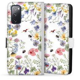 DeinDesign Galaxy S20 FE 5G Handy Klapph&uuml;lle Handyh&uuml;lle aus Kunst Leder wei&szlig; Flip Case Muster Flowers Bee Sideflip mit Lasche