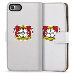DeinDesign iPhone SE (2020) Handy Klapph&uuml;lle Handyh&uuml;lle aus Kunst Leder wei&szlig; Flip Case Official Licensed Product Bayer 04 Leverkusen Logo Sideflip mit Lasche