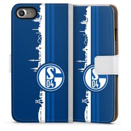DeinDesign iPhone SE (2020) Handy Klapph&uuml;lle Handyh&uuml;lle aus Kunst Leder wei&szlig; Flip Case Official Licensed Product Fc Schalke 04 Skyline Sideflip mit Lasche