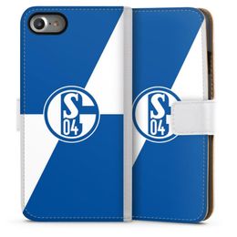 DeinDesign iPhone SE (2020) Handy Klapph&uuml;lle Handyh&uuml;lle aus Kunst Leder wei&szlig; Flip Case Bundesliga Official Licensed Product Fc Schalke 04 Sideflip mit Lasche