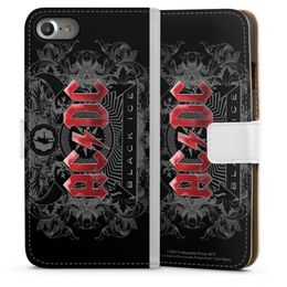 DeinDesign iPhone SE (2020) Handy Klapph&uuml;lle Handyh&uuml;lle aus Kunst Leder wei&szlig; Flip Case Black Ice Merchandise Acdc Sideflip mit Lasche