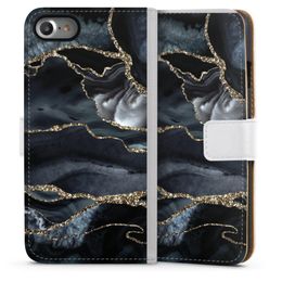 DeinDesign iPhone SE (2020) Handy Klapph&uuml;lle Handyh&uuml;lle aus Kunst Leder wei&szlig; Flip Case Trends Glitzer Marble Sideflip mit Lasche