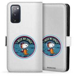 DeinDesign Galaxy S20 FE 5G Handy Klapph&uuml;lle Handyh&uuml;lle aus Kunst Leder wei&szlig; Flip Case Peanuts Snoopy Weltall Sideflip mit Lasche