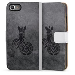 DeinDesign iPhone SE (2022) Handy Klapph&uuml;lle Handyh&uuml;lle aus Kunst Leder wei&szlig; Flip Case Msv Duisburg Zebra Official Licensed Product Sideflip mit Lasche