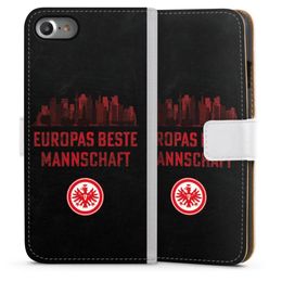 DeinDesign iPhone SE (2022) Handy Klapph&uuml;lle Handyh&uuml;lle aus Kunst Leder wei&szlig; Flip Case European Cup Eintracht Frankfurt Merchandise Sideflip mit Lasche