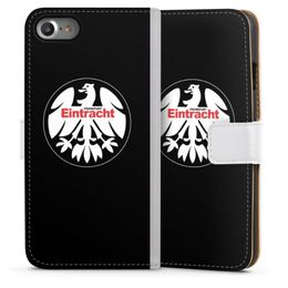 DeinDesign iPhone SE (2022) Handy Klapph&uuml;lle Handyh&uuml;lle aus Kunst Leder wei&szlig; Flip Case Sge Official Licensed Product Eintracht Frankfurt Sideflip mit Lasche