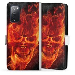 DeinDesign Galaxy S20 FE Handy Klapph&uuml;lle Handyh&uuml;lle aus Kunst Leder wei&szlig; Flip Case Fire Skull Totenkopf Sideflip mit Lasche