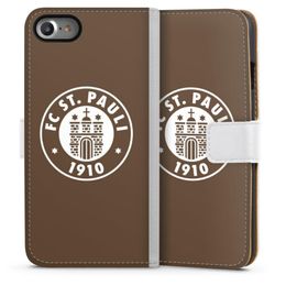 DeinDesign iPhone SE (2020) Handy Klapph&uuml;lle Handyh&uuml;lle aus Kunst Leder wei&szlig; Flip Case Fc St. Pauli Official Licensed Product Coat Of Arms Sideflip mit Lasche