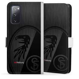 DeinDesign Galaxy S20 FE 5G Handy Klapph&uuml;lle Handyh&uuml;lle aus Kunst Leder wei&szlig; Flip Case Sc Freiburg Metallic Look Official Licensed Product Sideflip mit Lasche