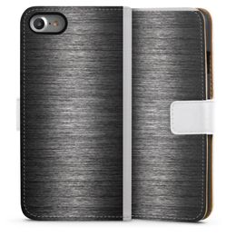 DeinDesign iPhone SE (2020) Handy Klapph&uuml;lle Handyh&uuml;lle aus Kunst Leder wei&szlig; Flip Case Metal Metallic Look Anthracite Sideflip mit Lasche