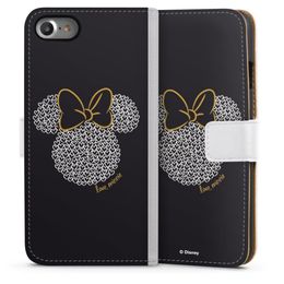 DeinDesign iPhone SE (2020) Handy Klapph&uuml;lle Handyh&uuml;lle aus Kunst Leder wei&szlig; Flip Case Minnie Mouse Muster Disney Sideflip mit Lasche